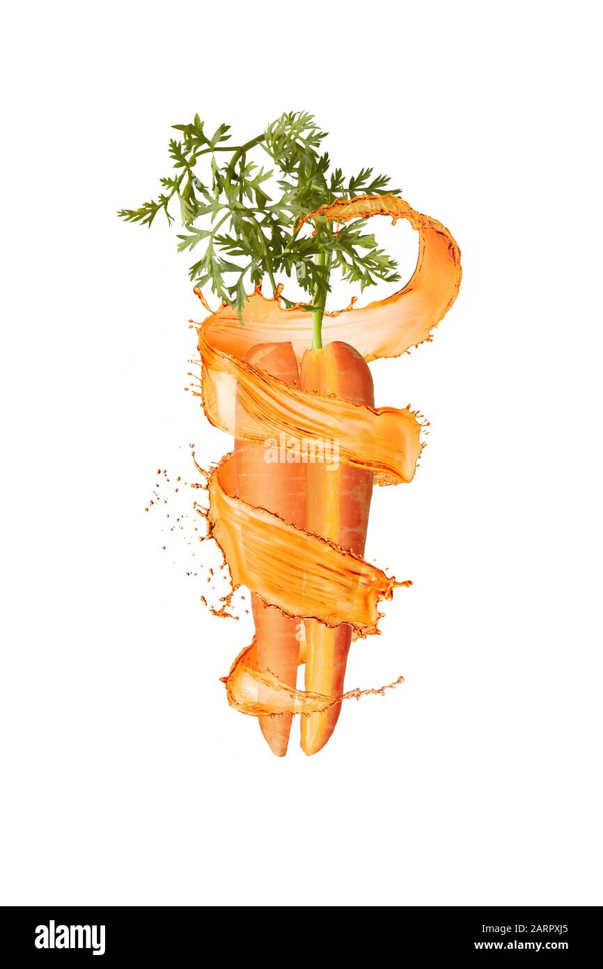 Organic natural fresh cut vertically carrot root with green leaf with ...