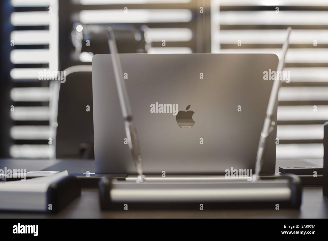 Modern office workplace. Business laptop in work place for chief, boss ...