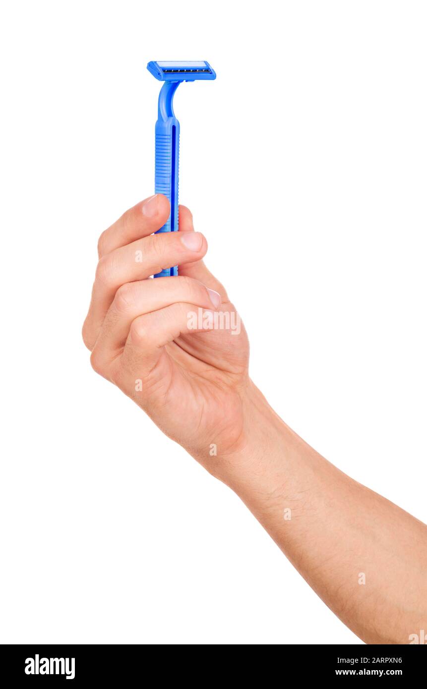 Hand with shaving razor isolated on a white background Stock Photo - Alamy