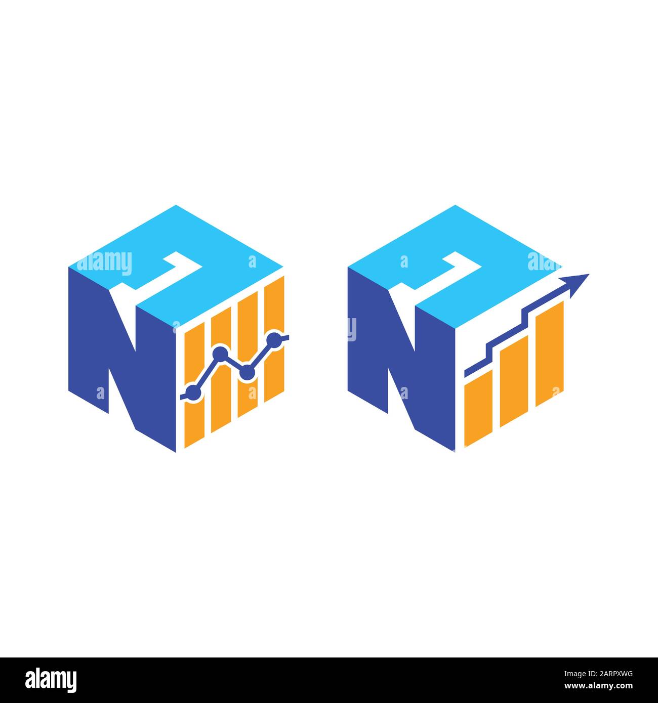 Cubic font N A with financial logo sign symbol, Vector isometric ...