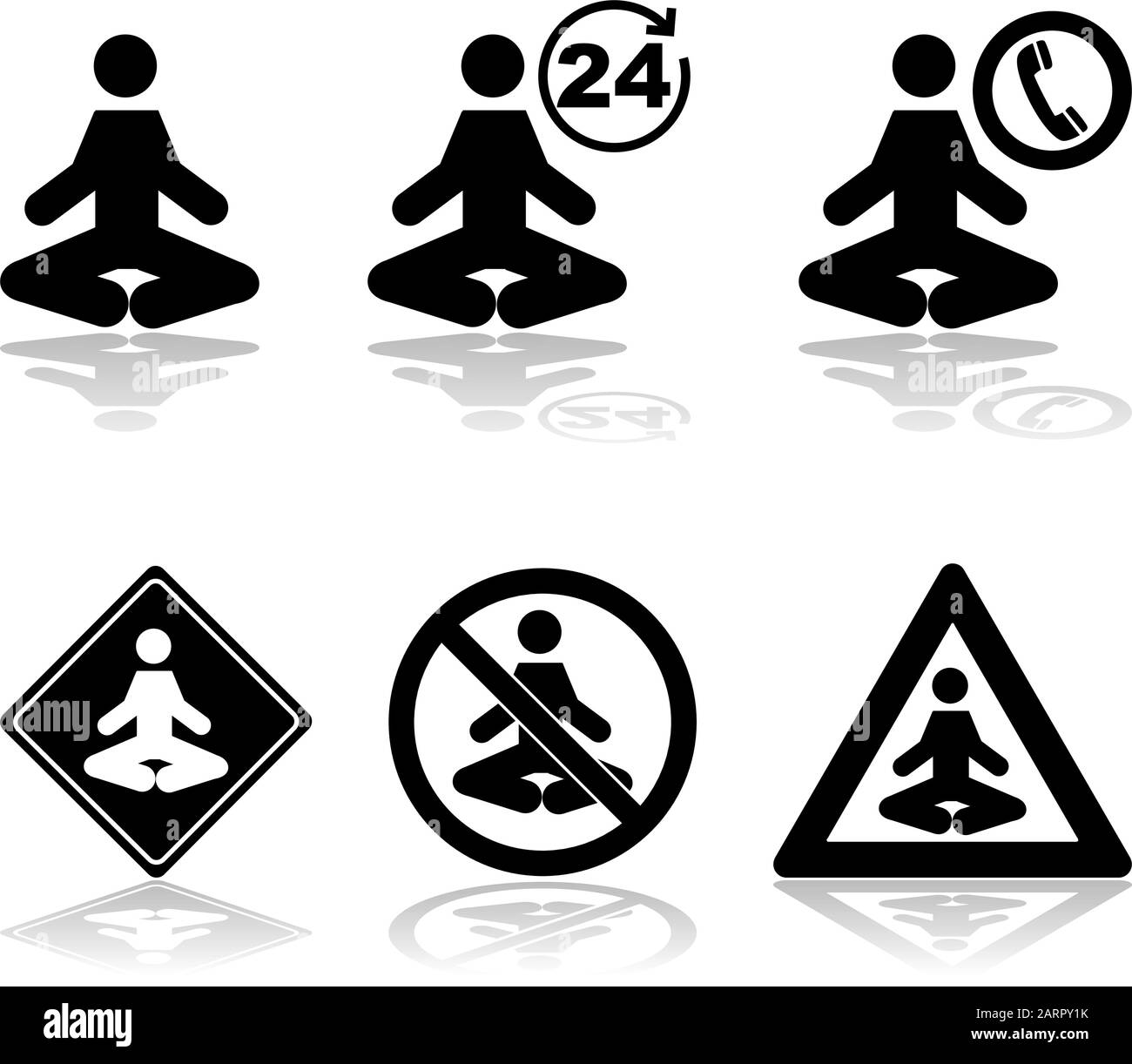 Icon set showing a person meditating and different related signs Stock ...