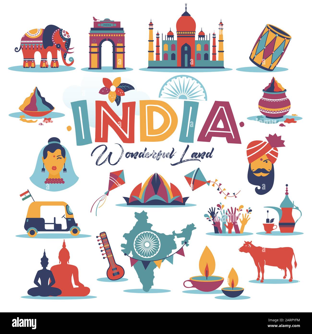 India set Asia country vector Indian architecture Asian traditions ...