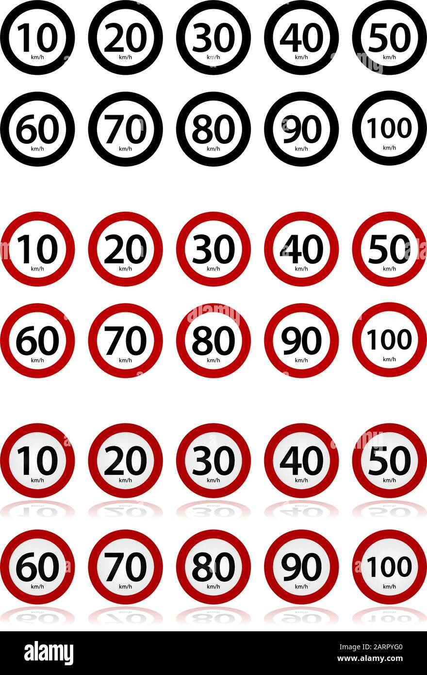 Traffic signs showing different speed limits in km/h Stock Vector Image ...
