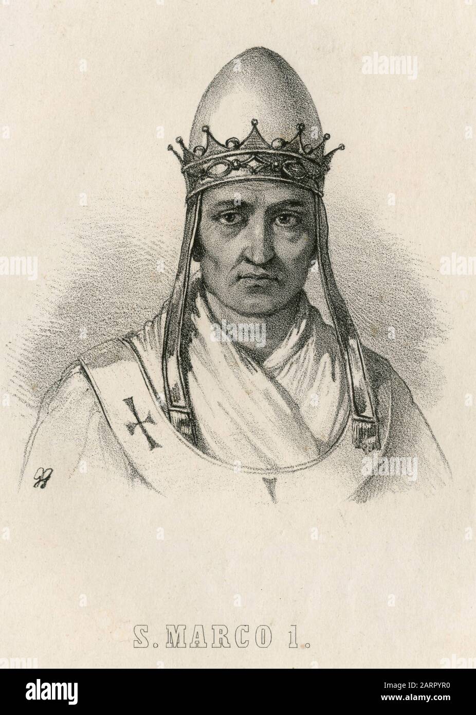 Portrait of Pope Saint Mark I, lithograph 1850s Stock Photo - Alamy