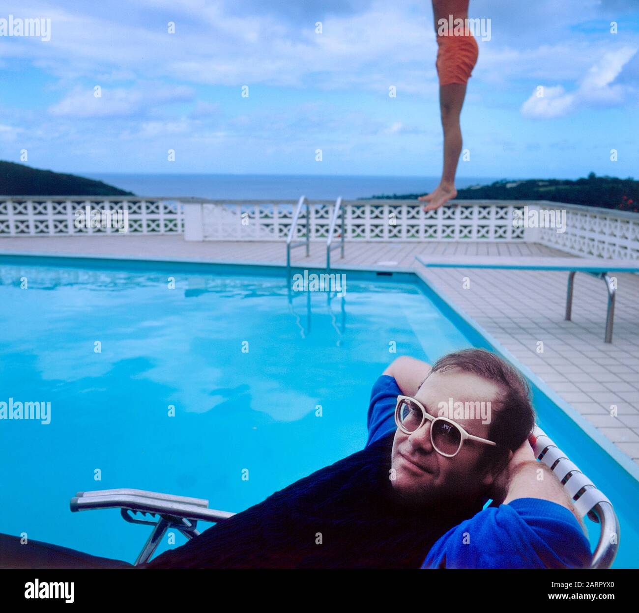 Sir Elton John at Air Studios Montserrat Airport 1982 Stock Photo - Alamy