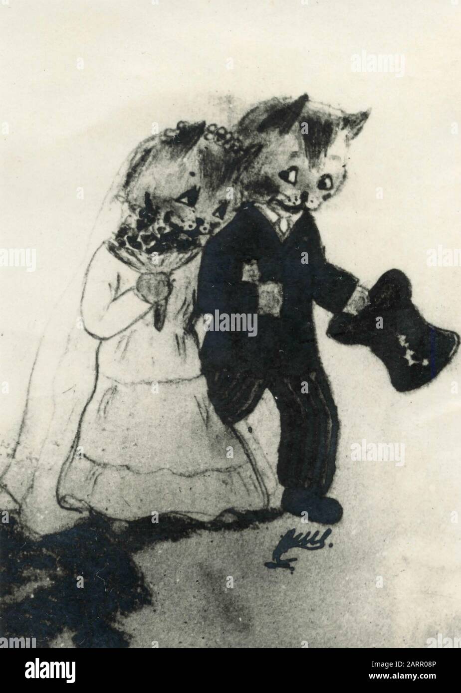 Cats wedding, drawing 1930s Stock Photo - Alamy