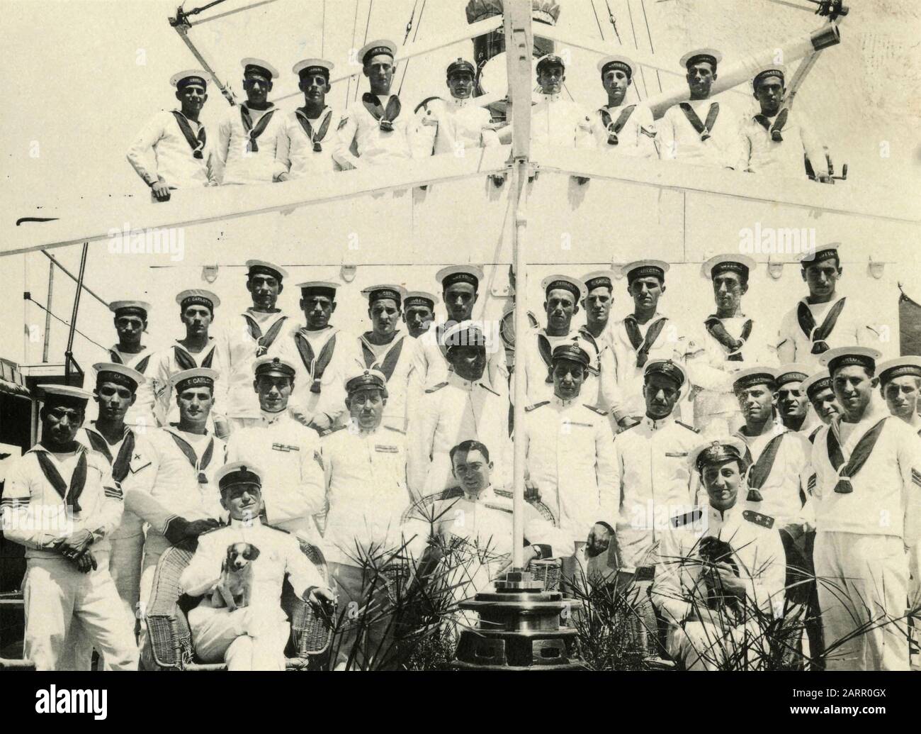 Sailors of the Italian Navy gathered on the bridge of the ship, Italy ...