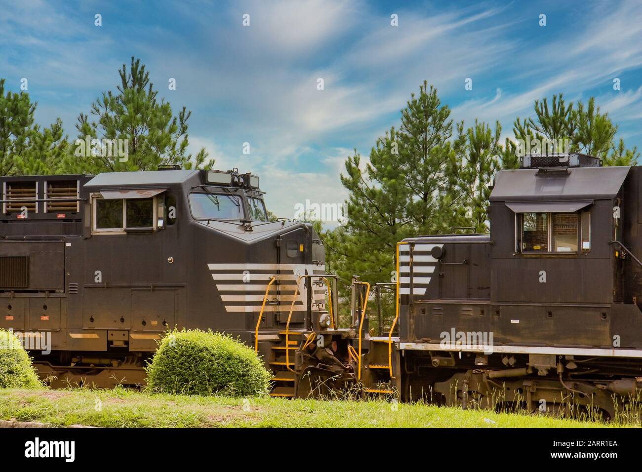 Two Train Engines Coupled Stock Photo - Alamy