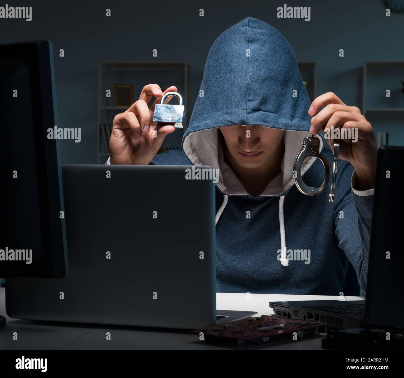 The hacker hacking computer at night Stock Photo - Alamy