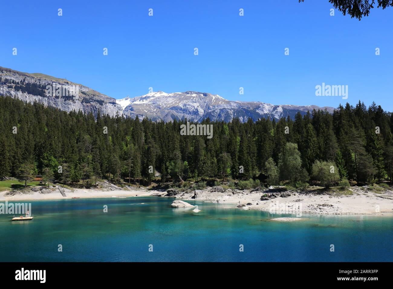 Beautiful Caumasee lake with clear fresh water near the village of ...