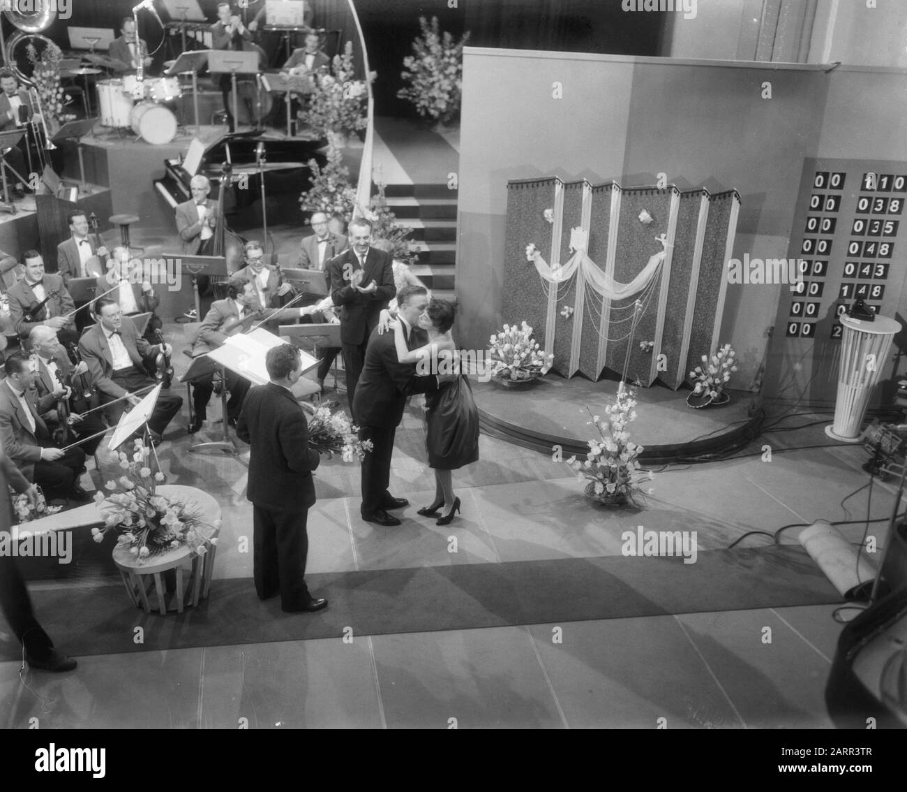 Eurovision Song Contest 1959. Teddy Scholten is congratulated by John ...