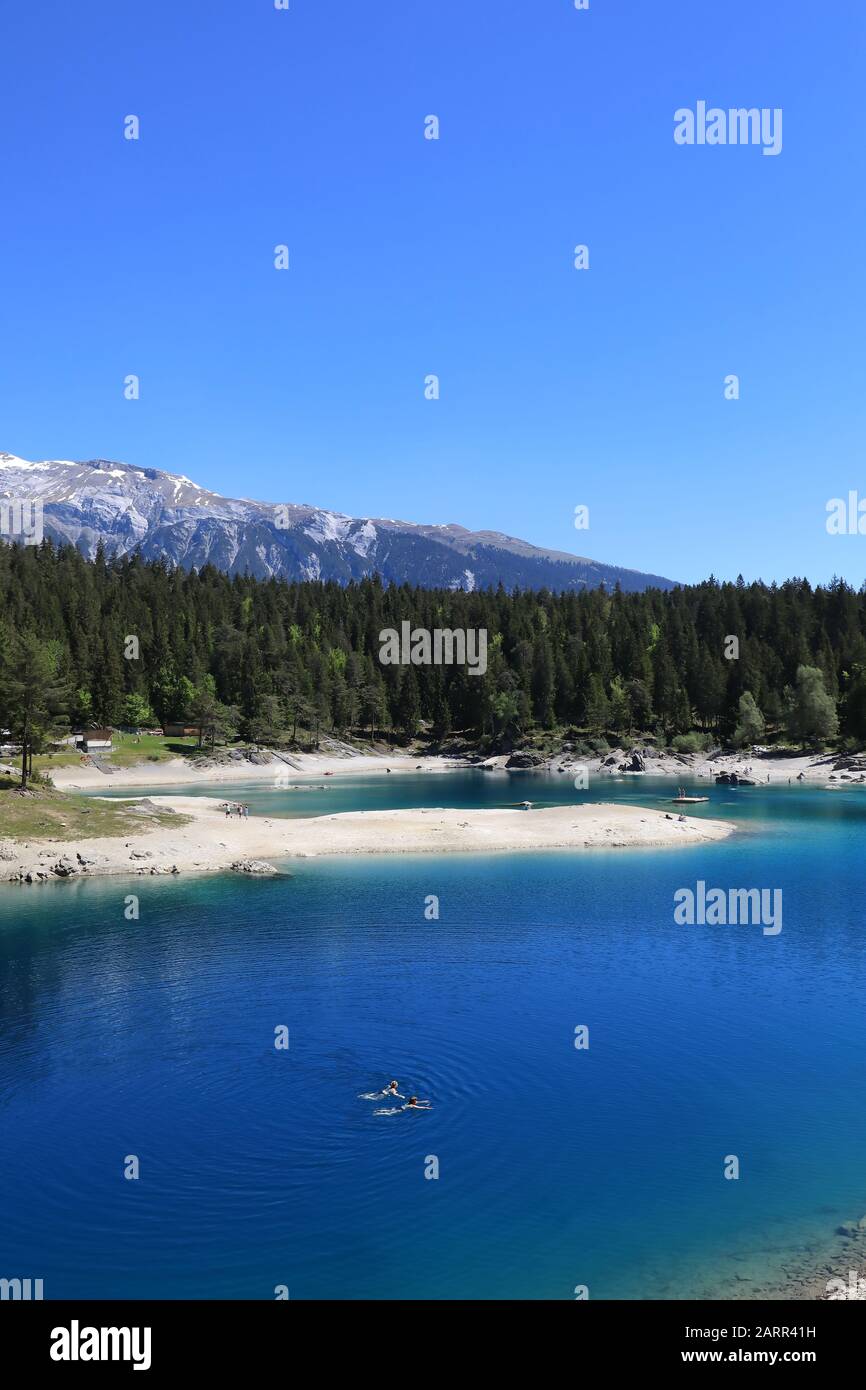 Beautiful Caumasee lake with clear fresh water near the village of ...
