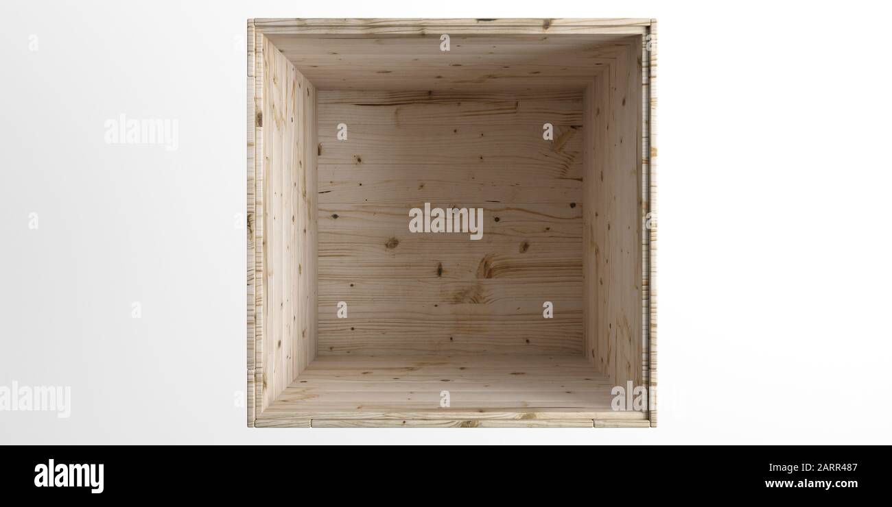 Crate open up isolated cutout against white background. Empty wood box ...