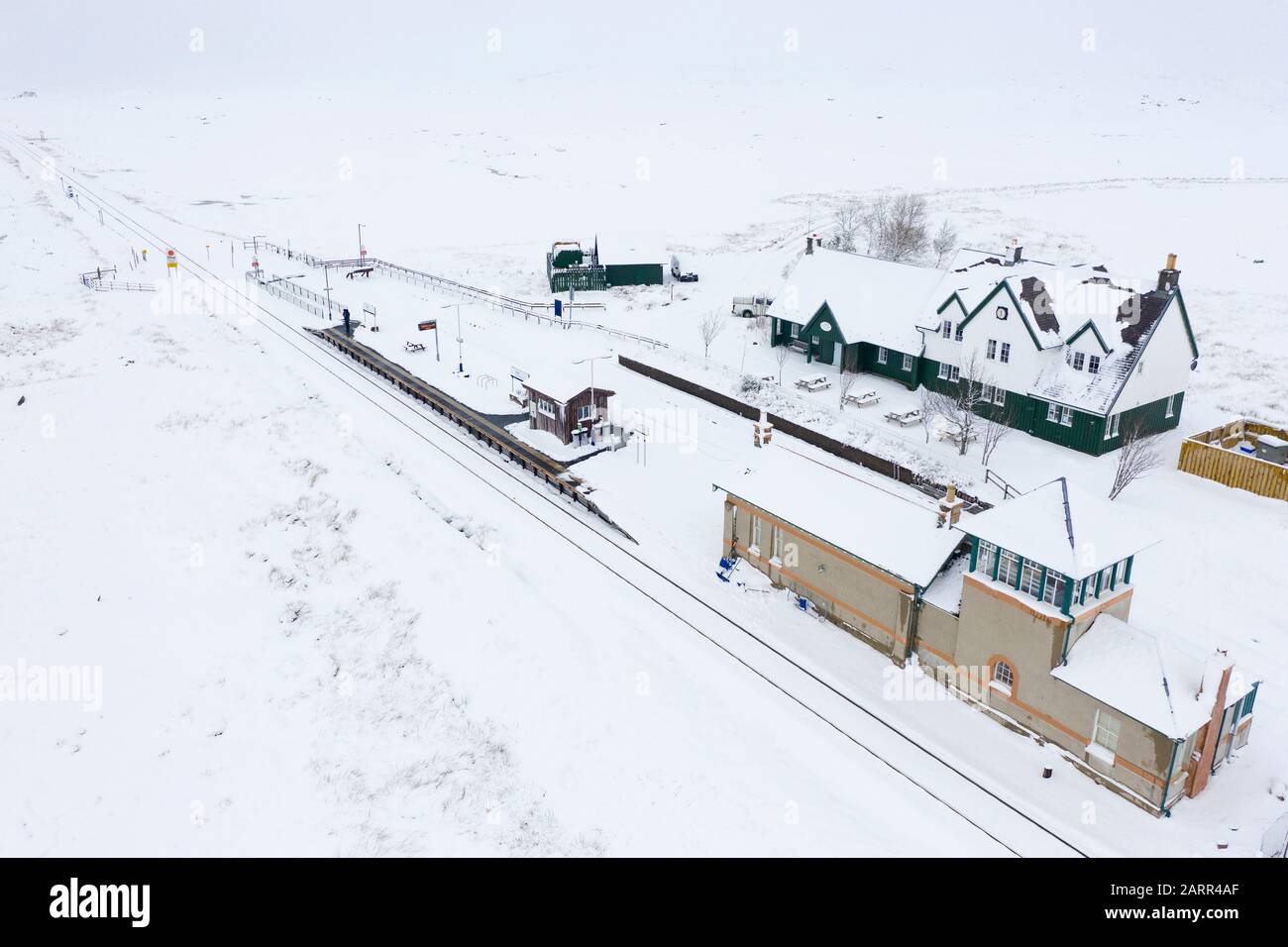 Corrour Station in snow .It is the highest station in Britain at 1338 ...