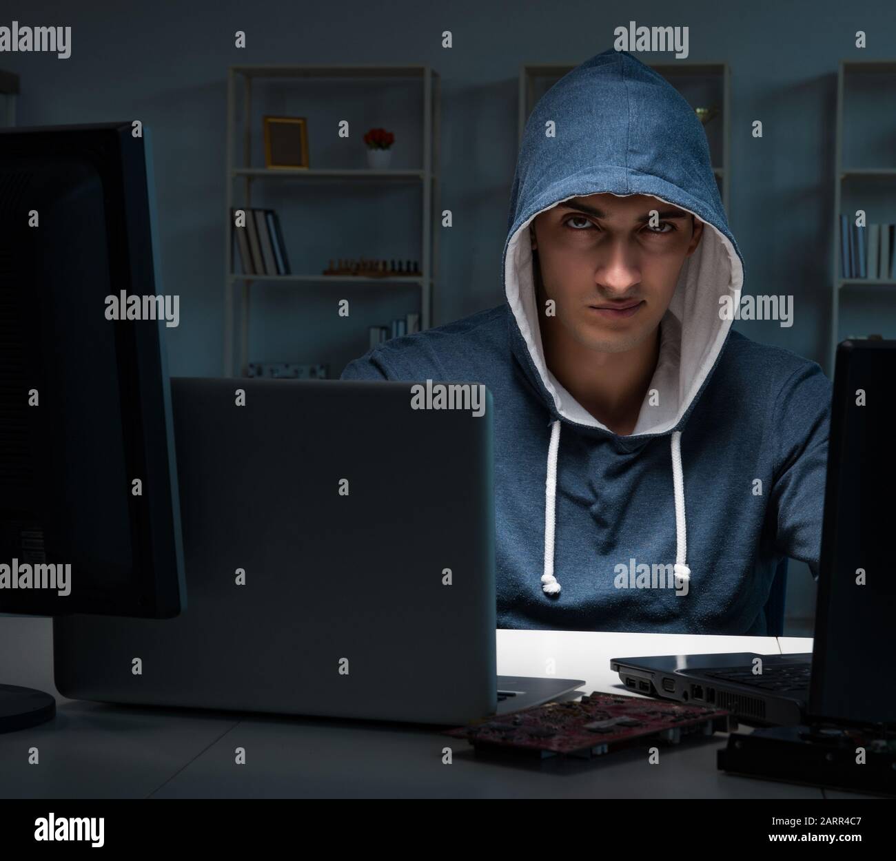 The hacker hacking computer at night Stock Photo - Alamy