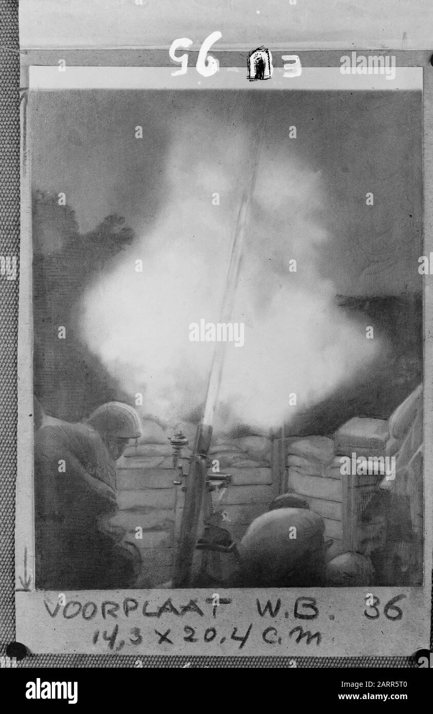 Reproduction of a drawing firing mortar at night, illustration by an ...