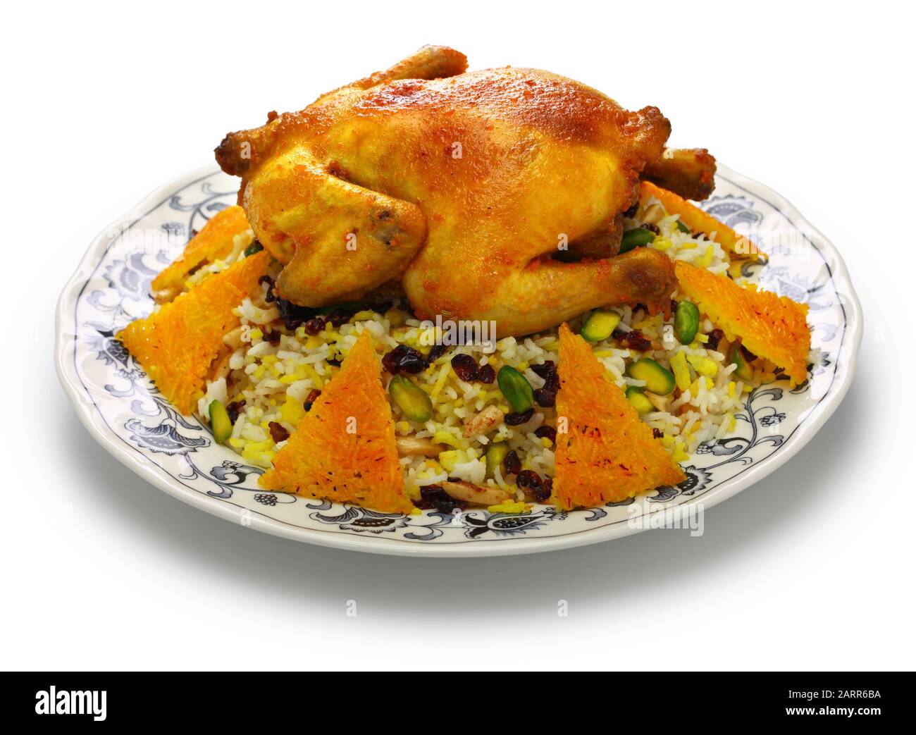 zereshk polo ba morgh, barberry rice with saffron chicken, iranian ...
