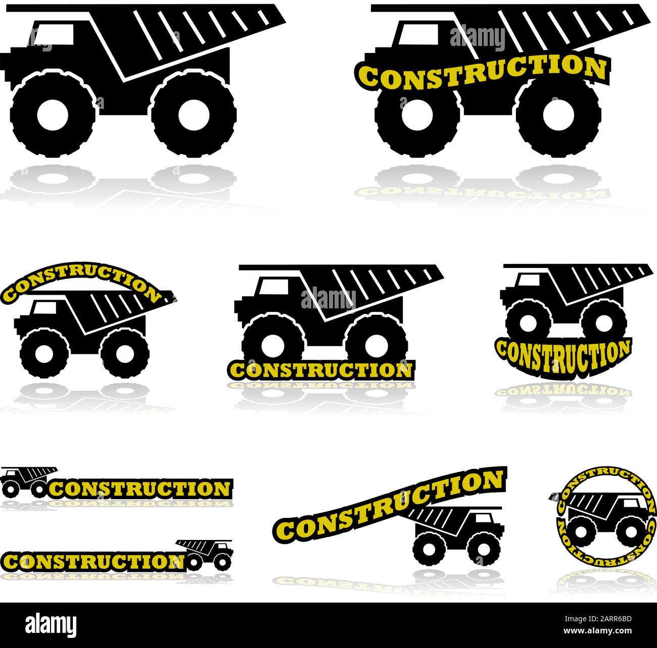 Icon set showing a construction truck combined with different ...