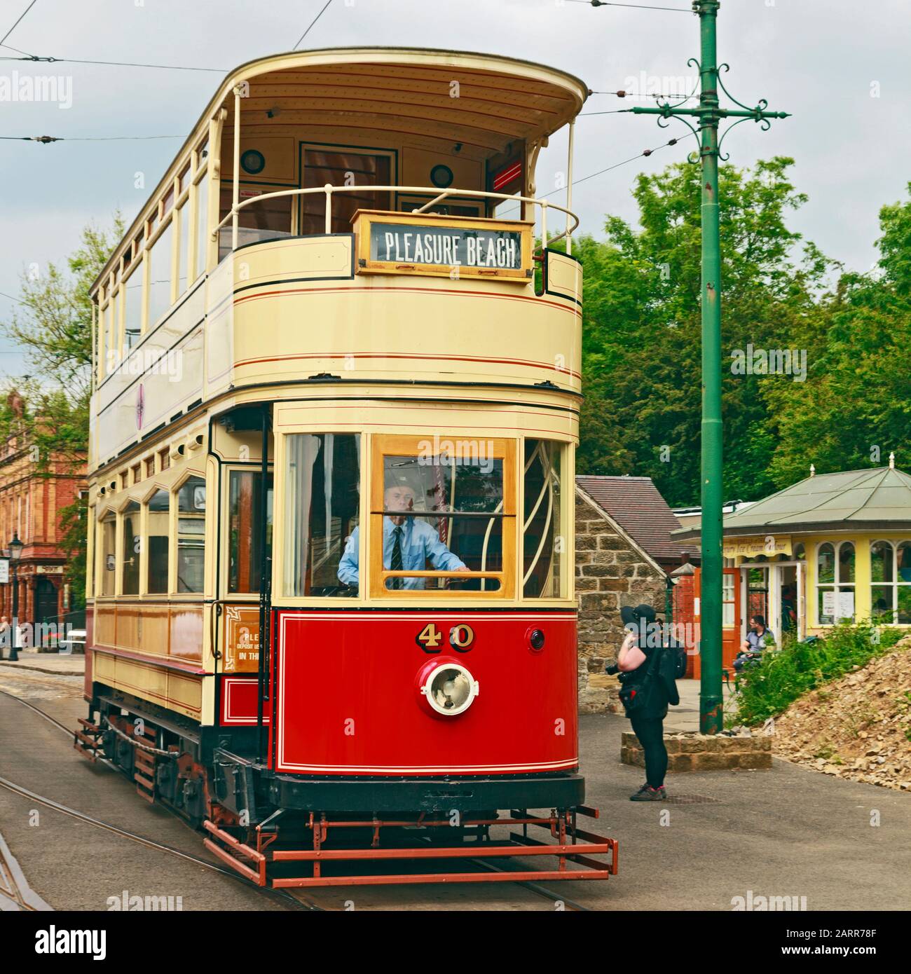 Old Blackpool Overhead Electric Tram Car at Crich Tramway Village Stock ...