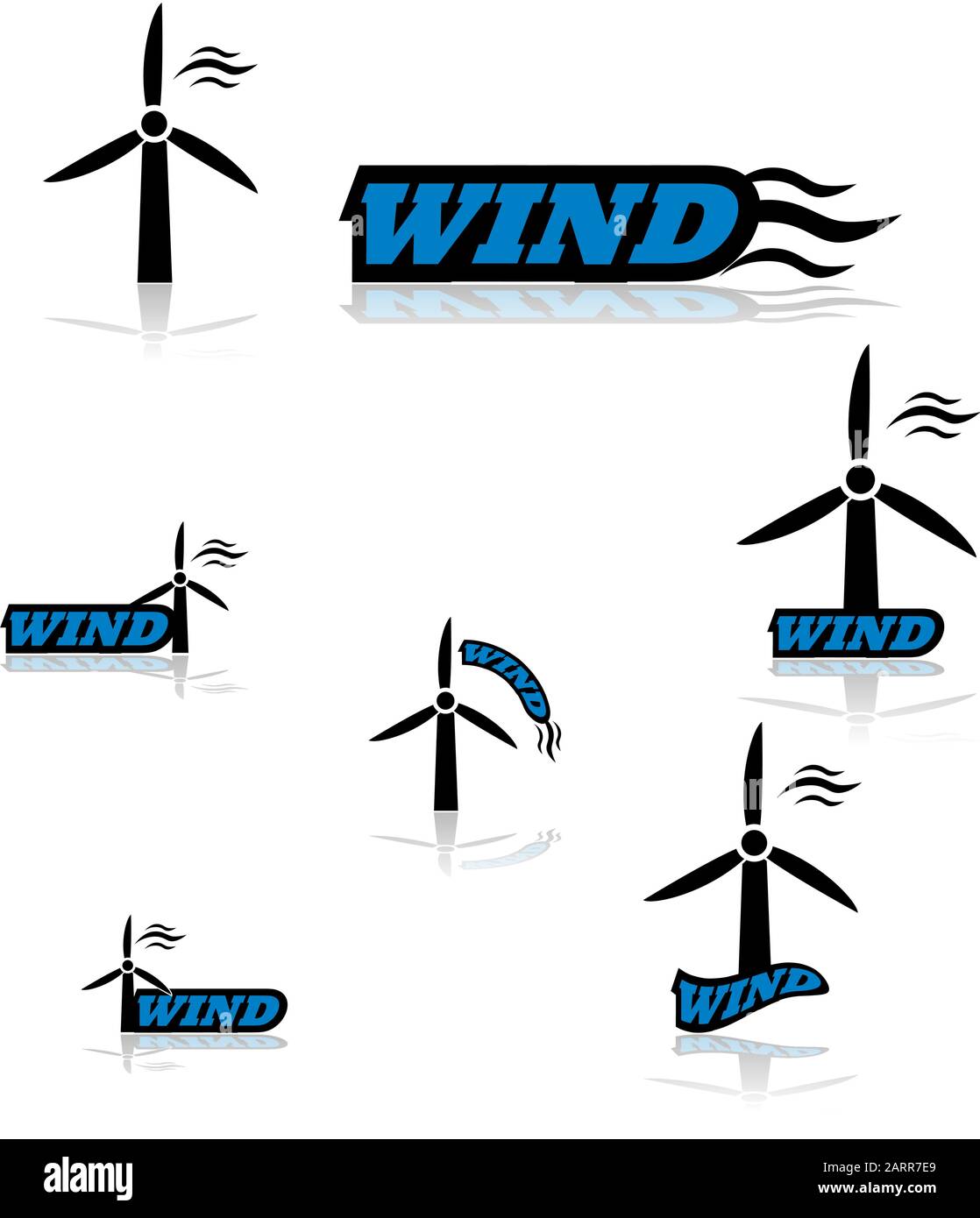 Icon set showing a wind turbine combined with different variations of ...
