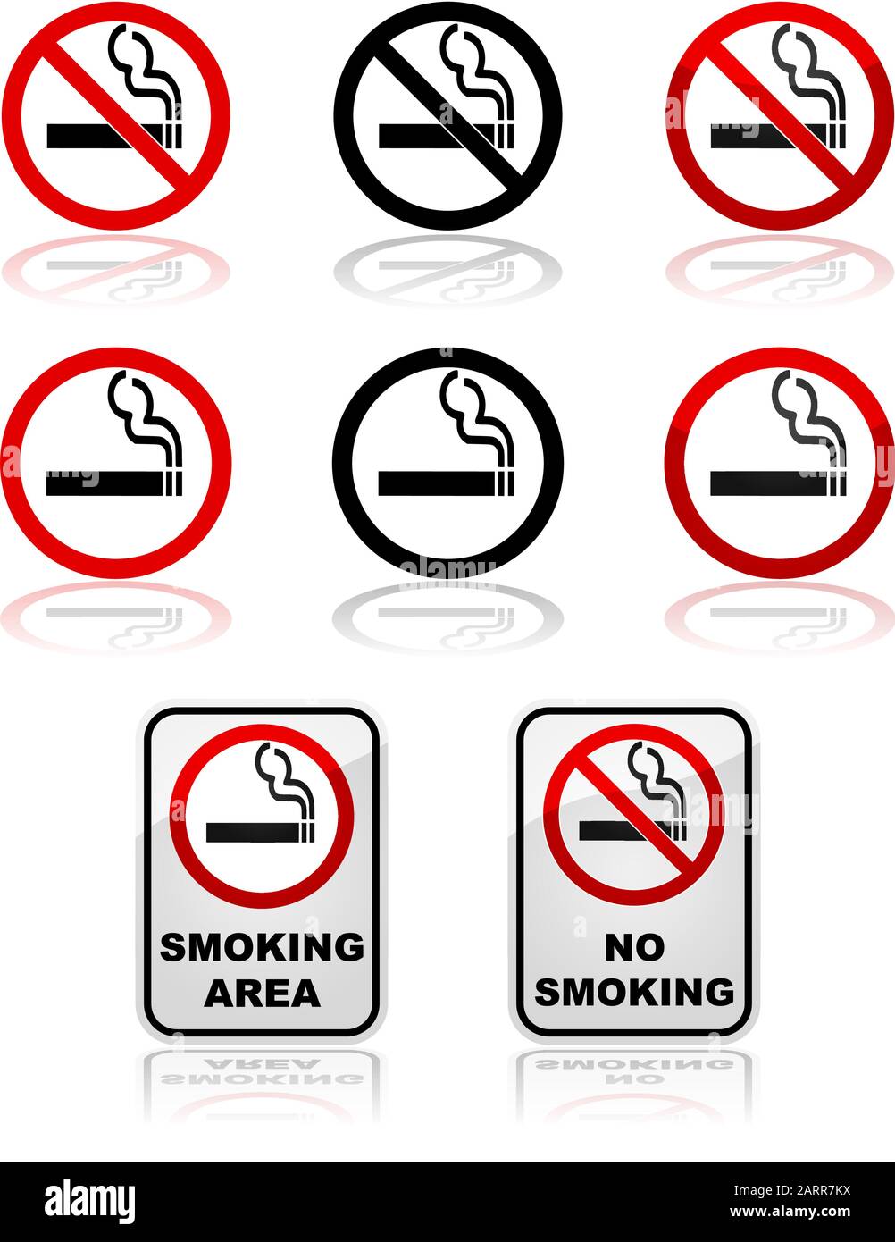 Icon set showing traffic signs for smoking and non-smoking areas Stock ...
