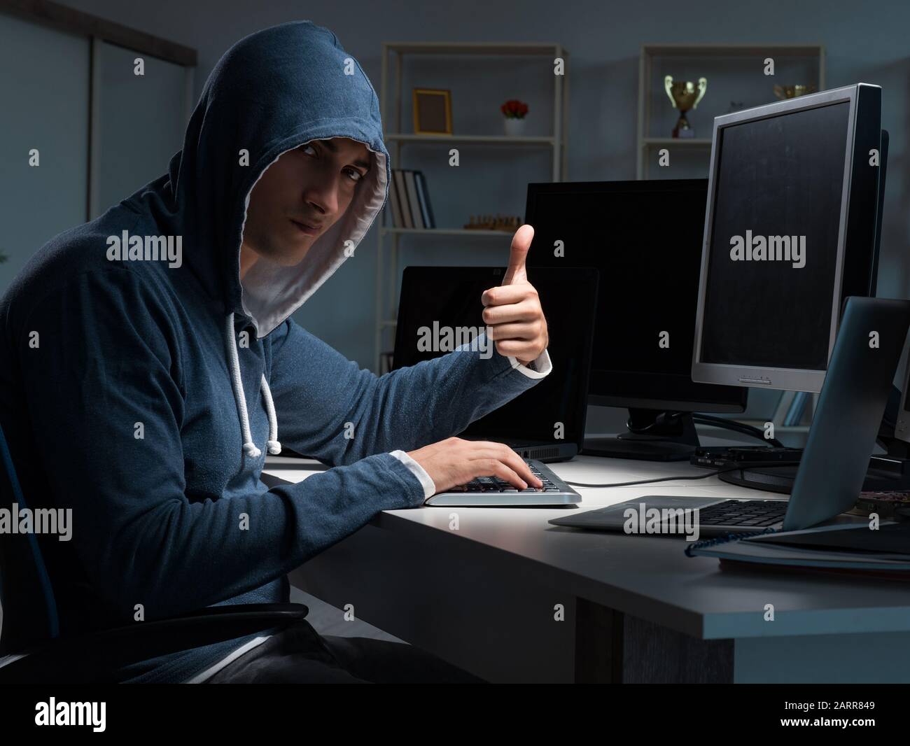 The hacker hacking computer at night Stock Photo - Alamy