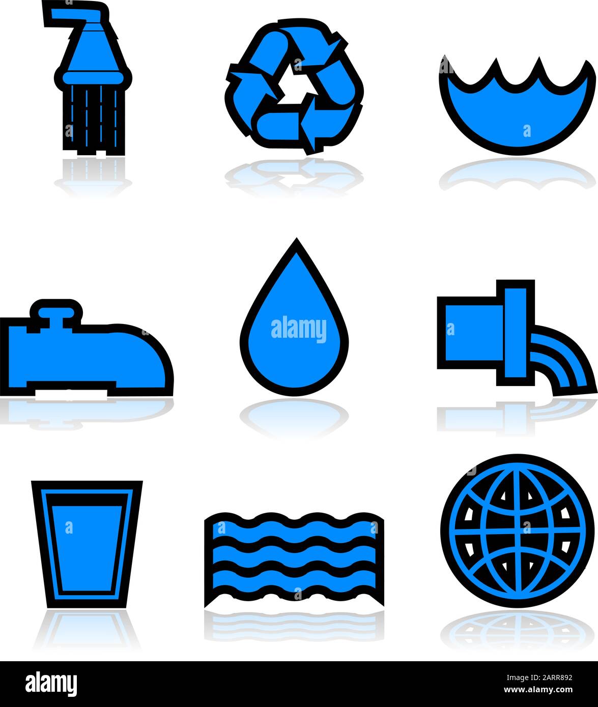 Icon set showing different elements normally associated with water ...