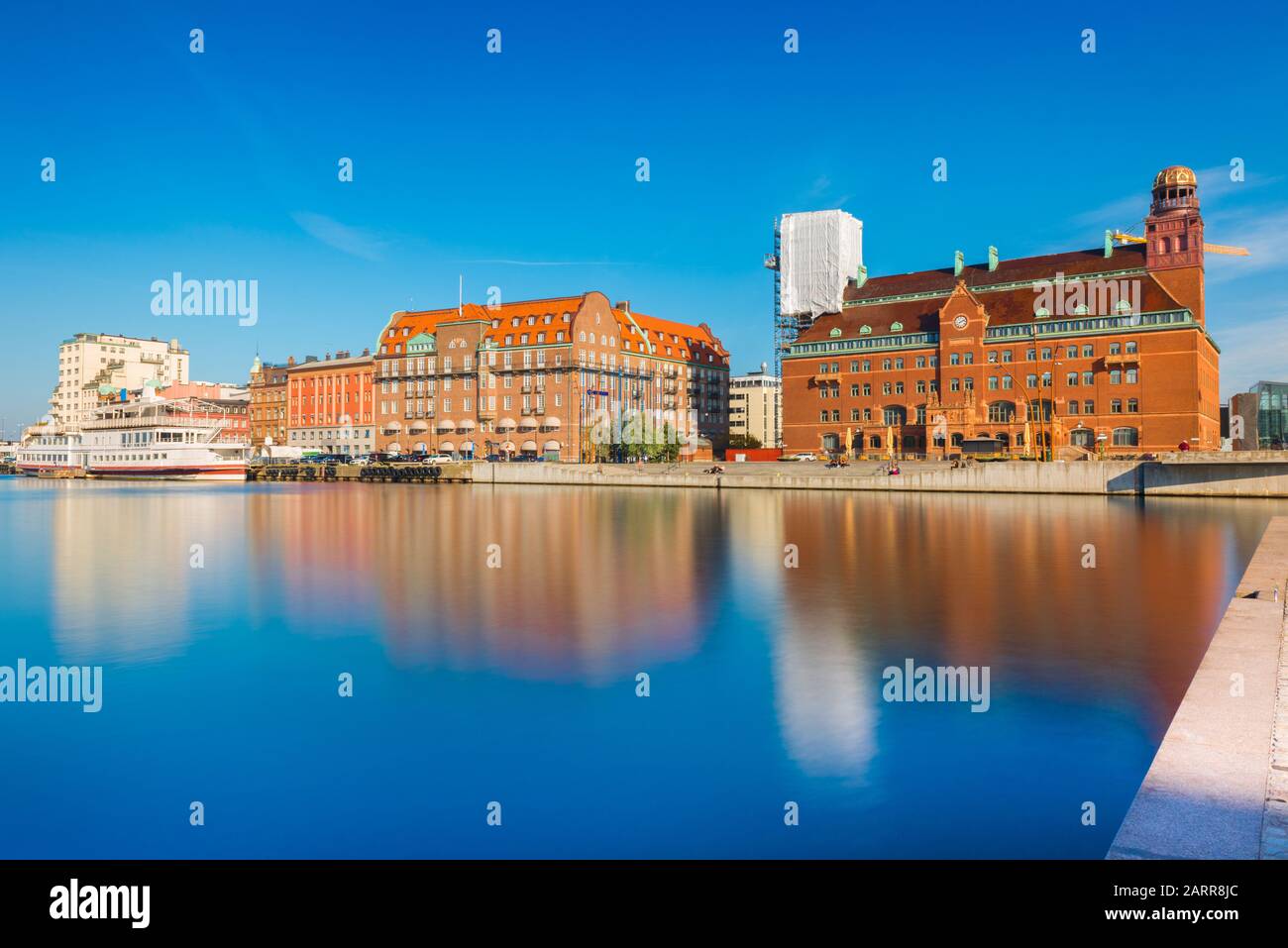 Malmo cityscape reflected in water, Sweden Stock Photo - Alamy