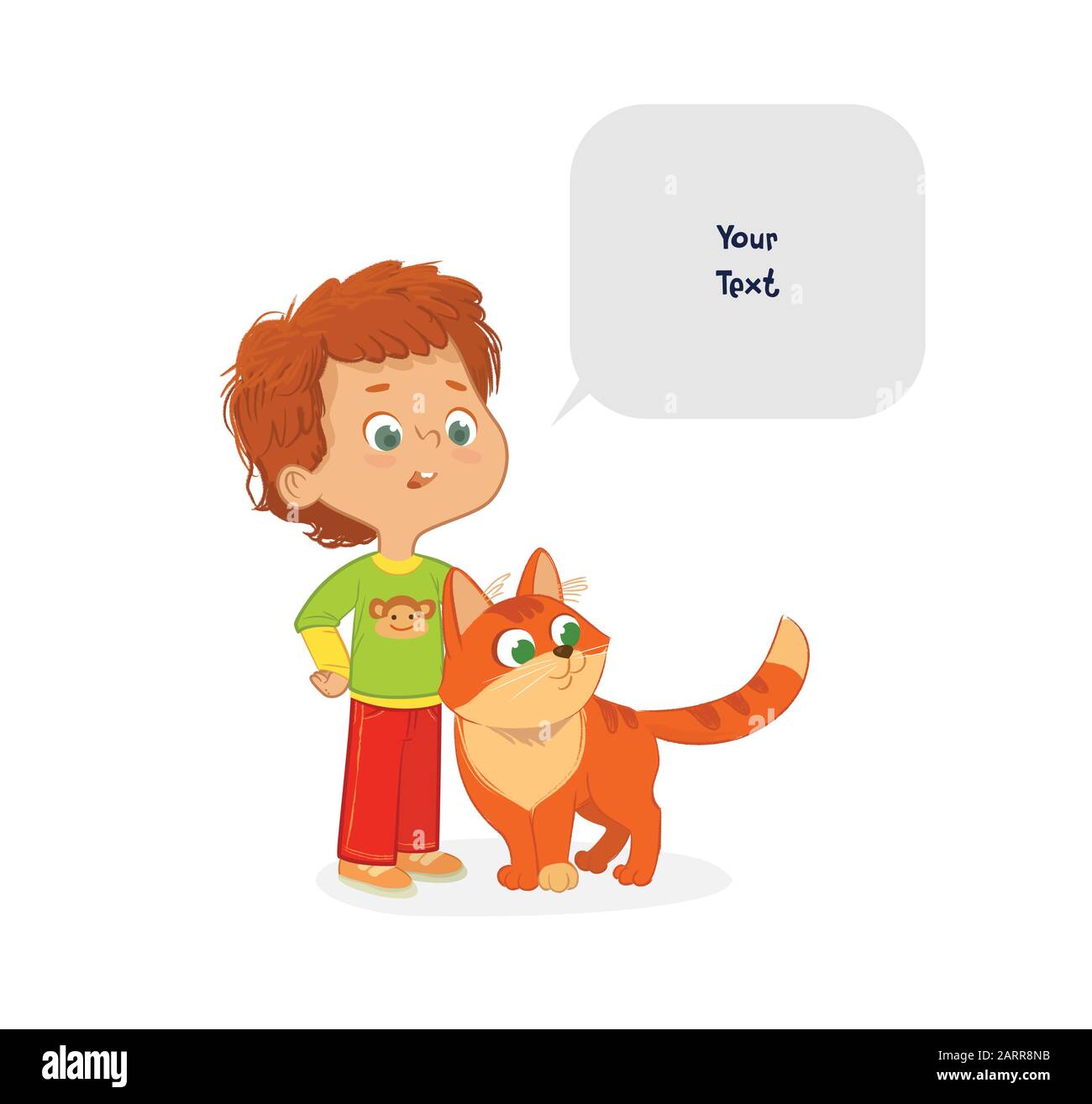 The Boy with the Pet Cat. Caring for domestic animals concept. School ...