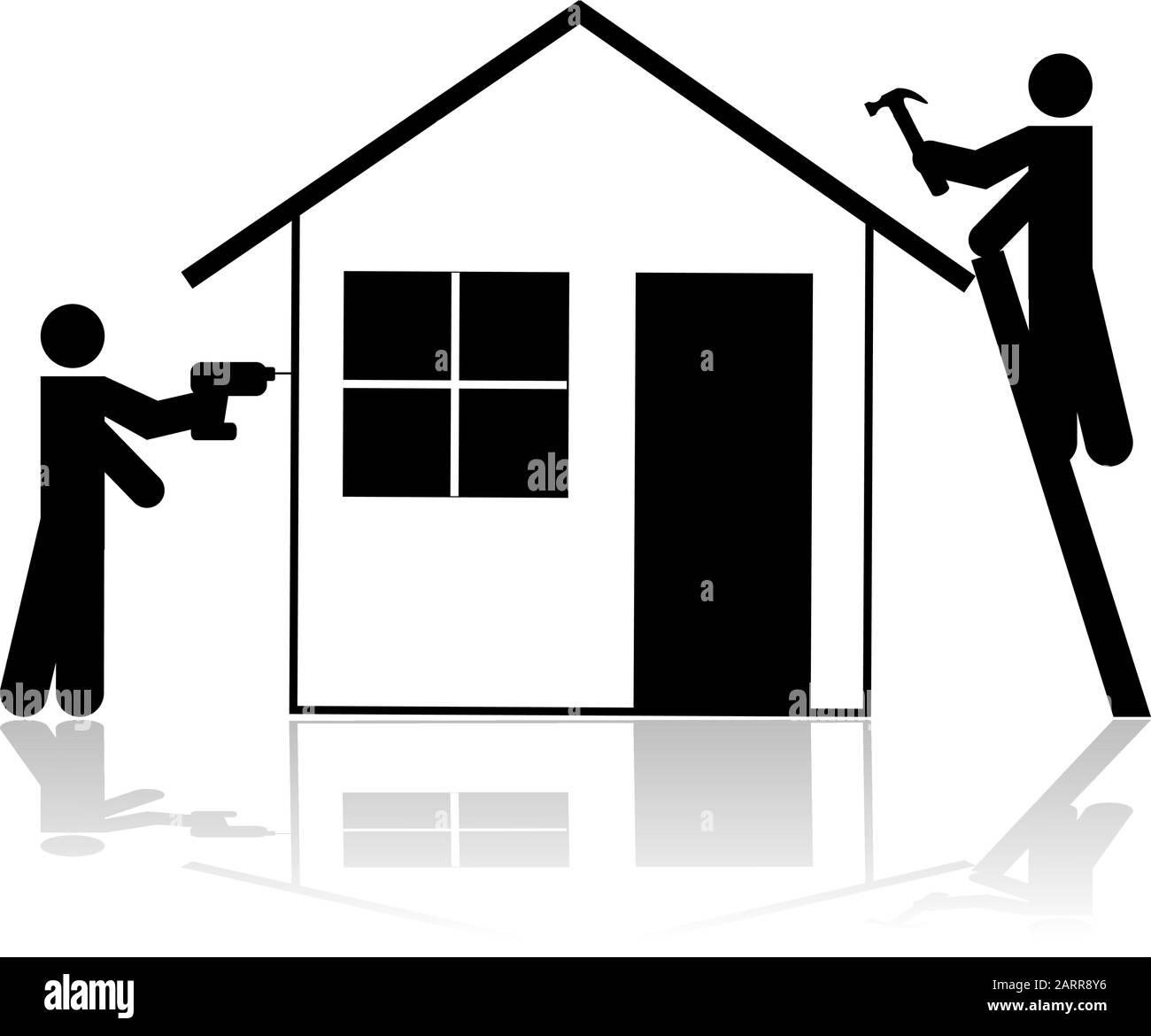 Icon showing a couple of handymen working on a house renovation project ...