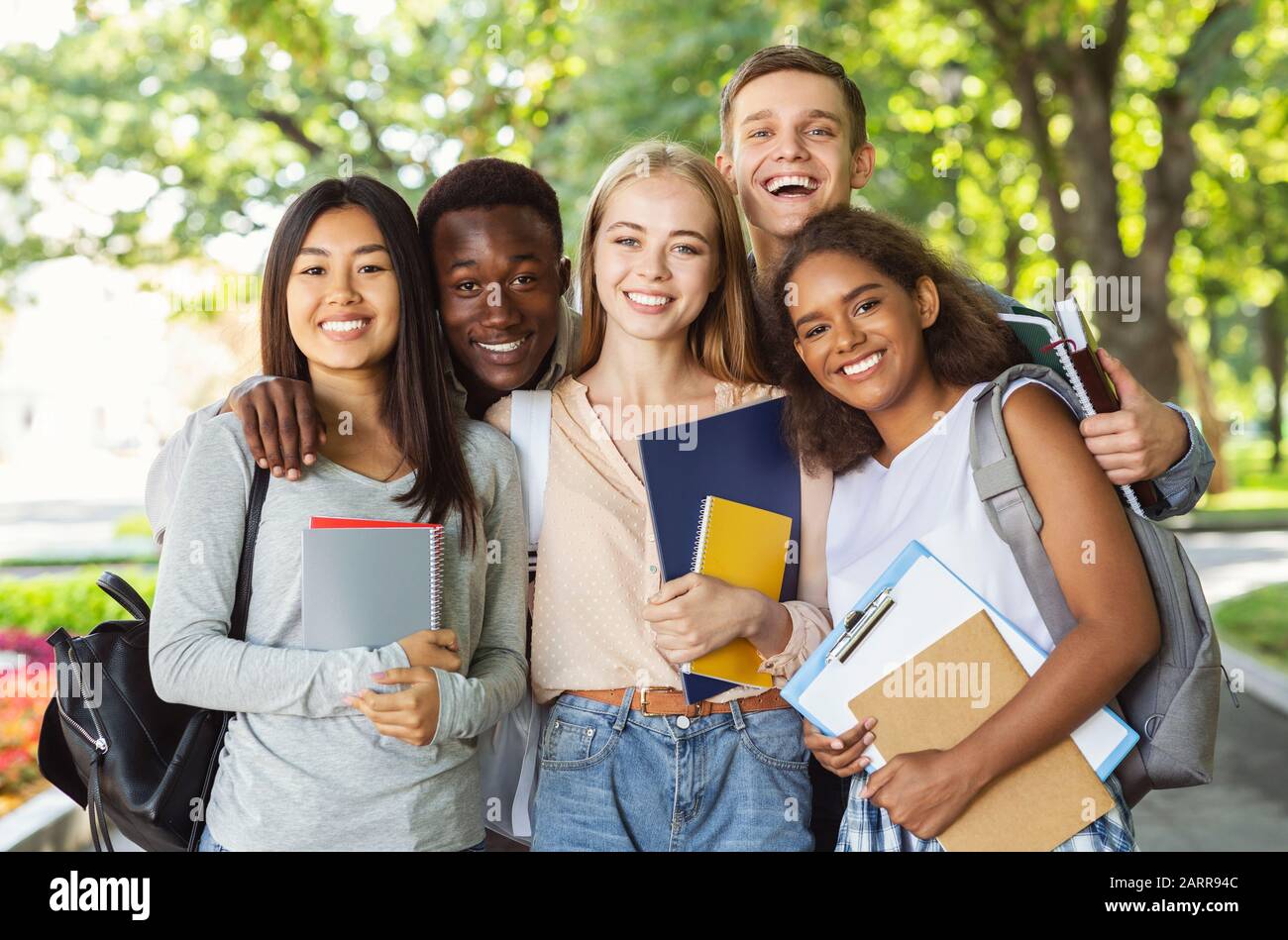 Group of international students having fun after studying Stock Photo ...