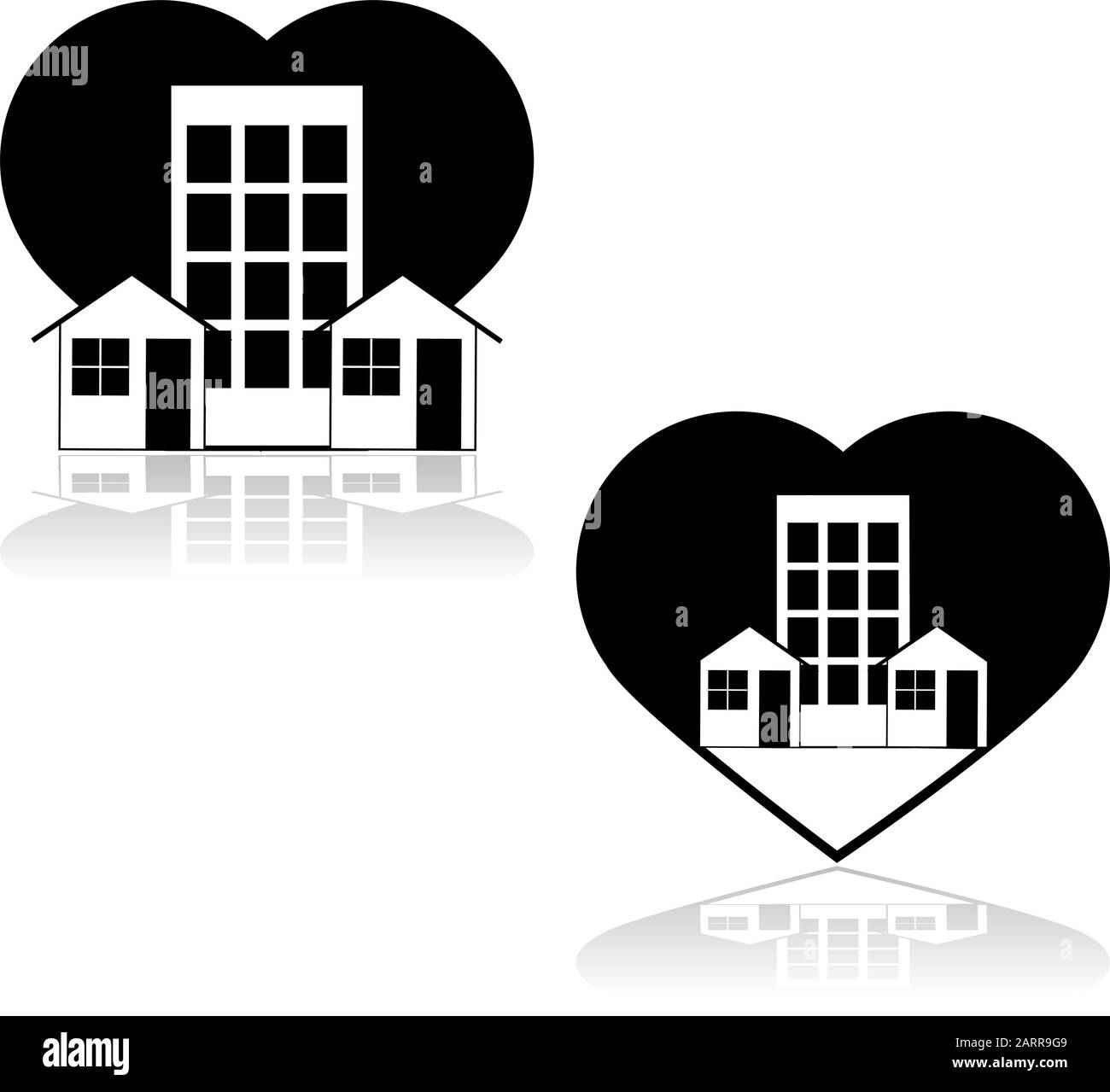 Concept illustration showing houses and a building inside a heart Stock ...