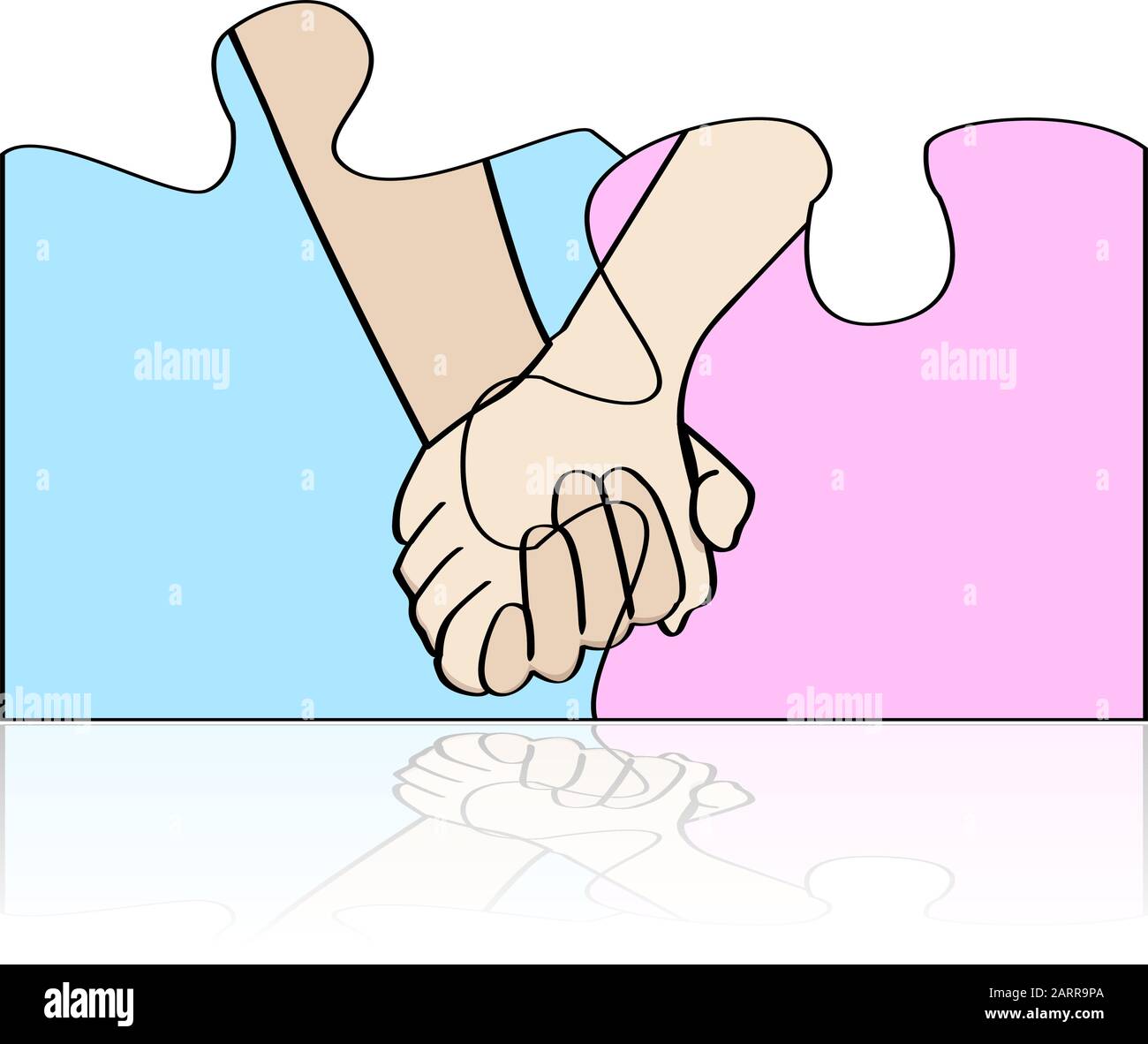 Concept illustration showing two holding hands connected in different ...