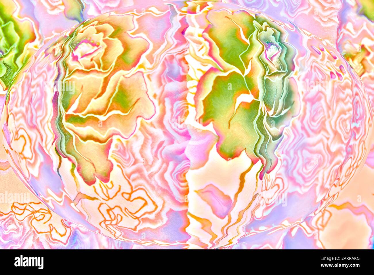 Close-up of a pastel colored floral pattern window curtain become ...