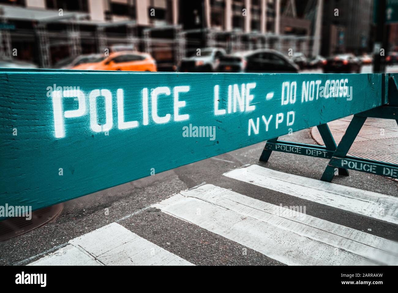 Wooden Do Not Cross police line barriers in New York, USA Stock Photo ...