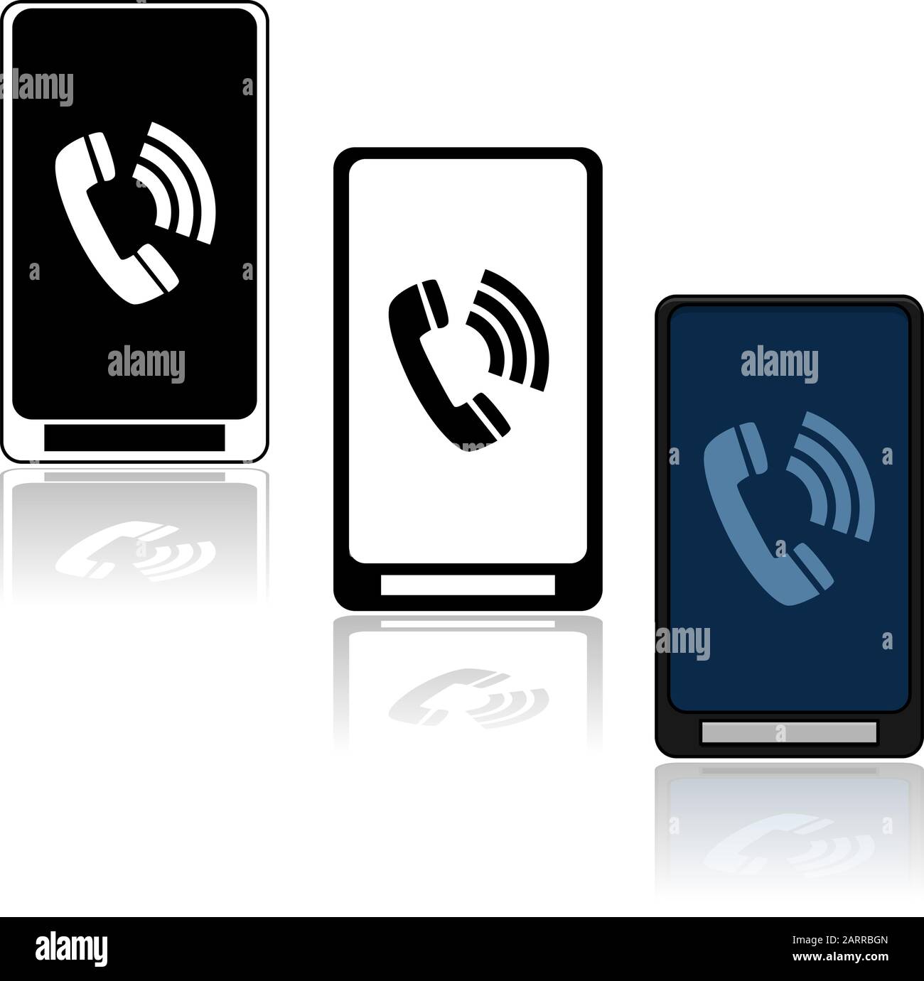 Illustration showing three different mobile phones with a transmitting ...