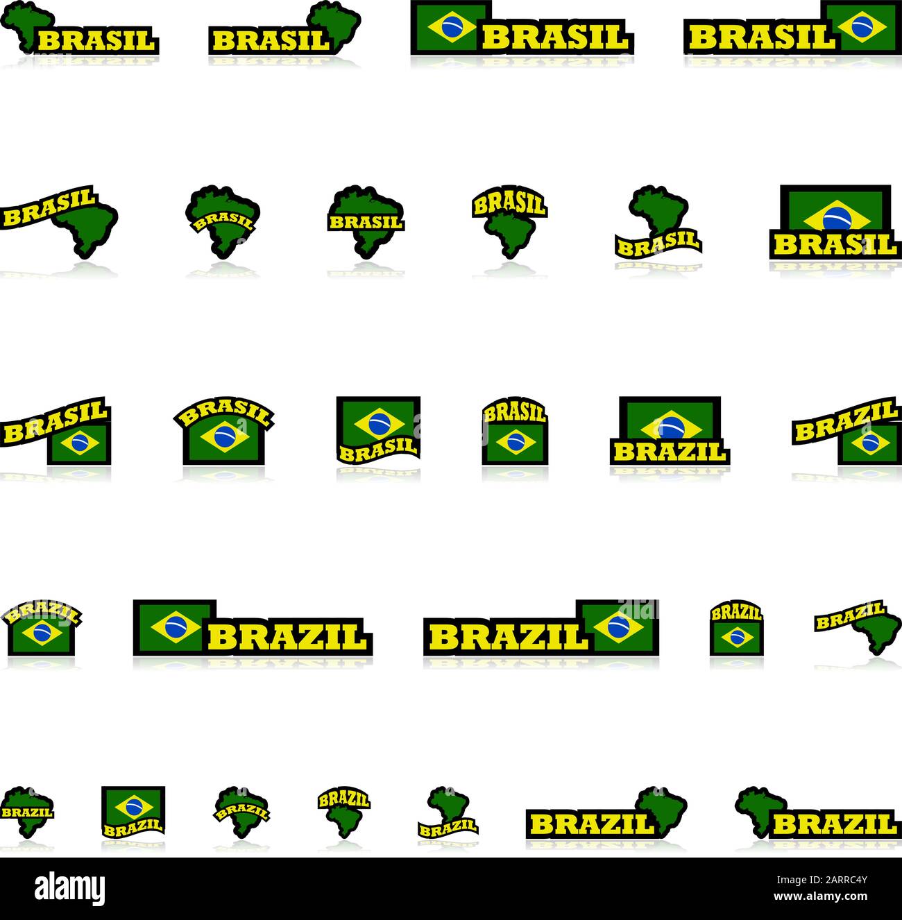 Icon set showing the Brazilian flag and map combined with different ...