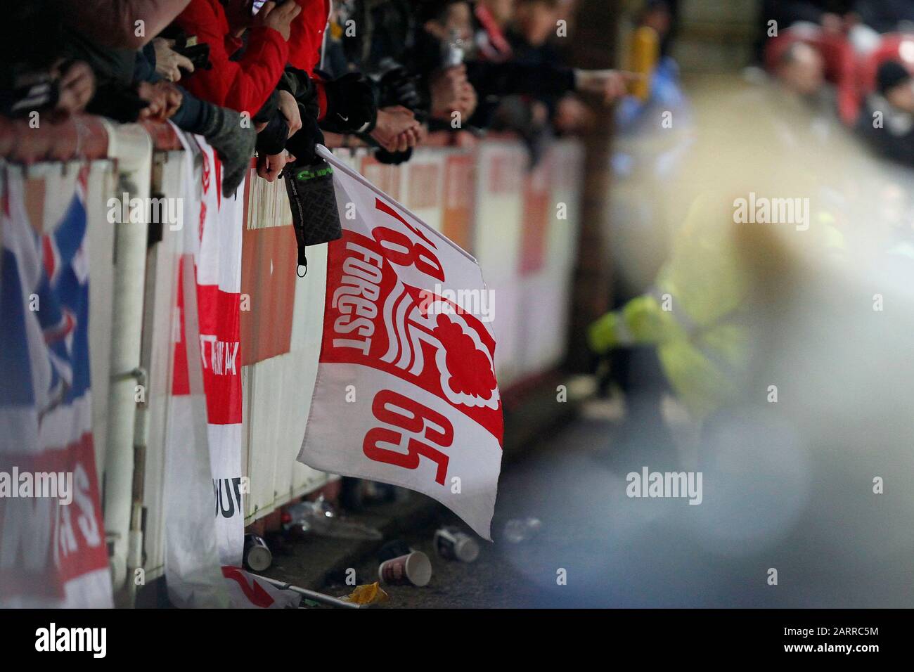London, UK. 28th Jan, 2020. Nottingham Forest fans display a banner ...