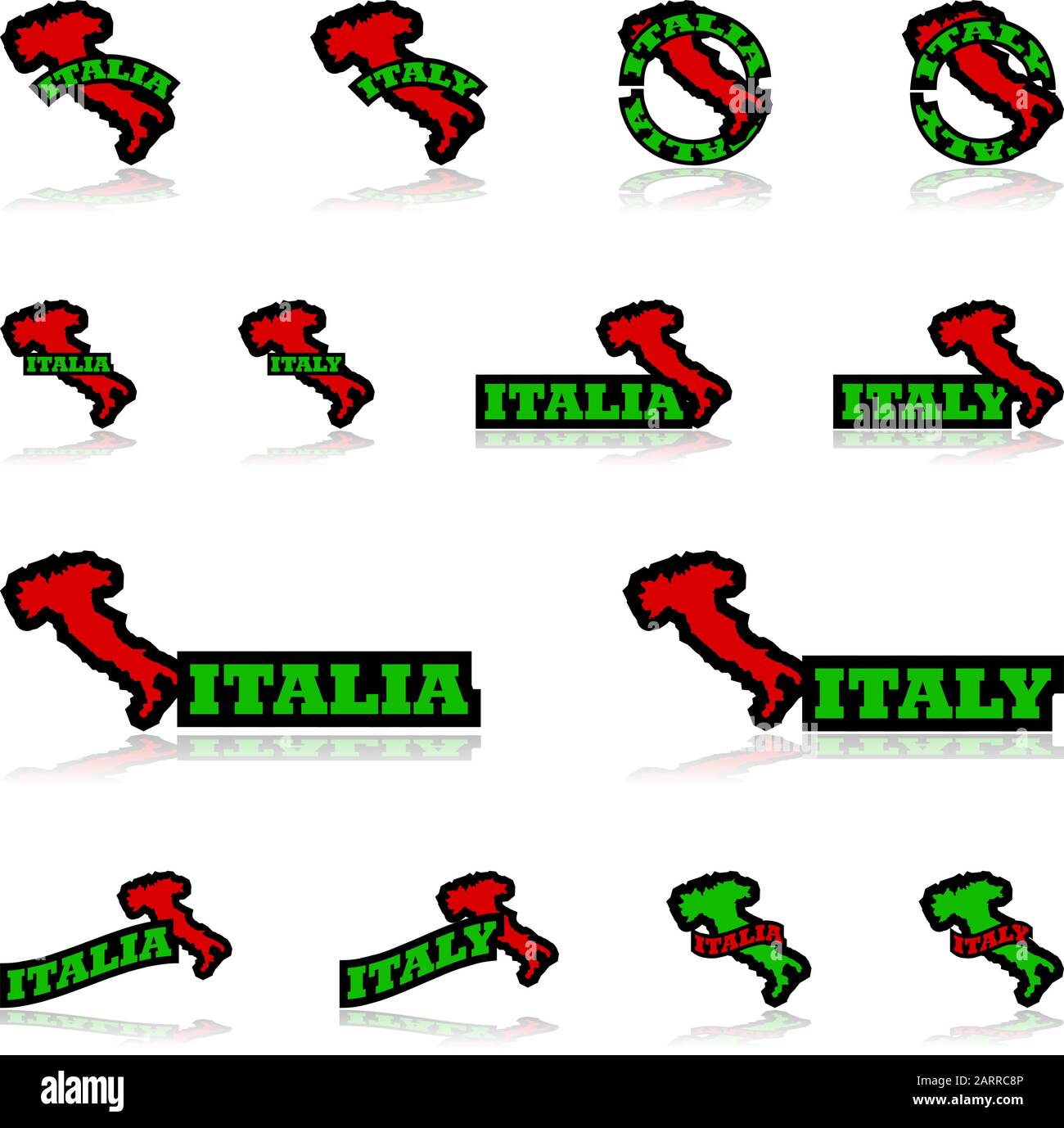 Icon set showing the map of Italy combined with different ...