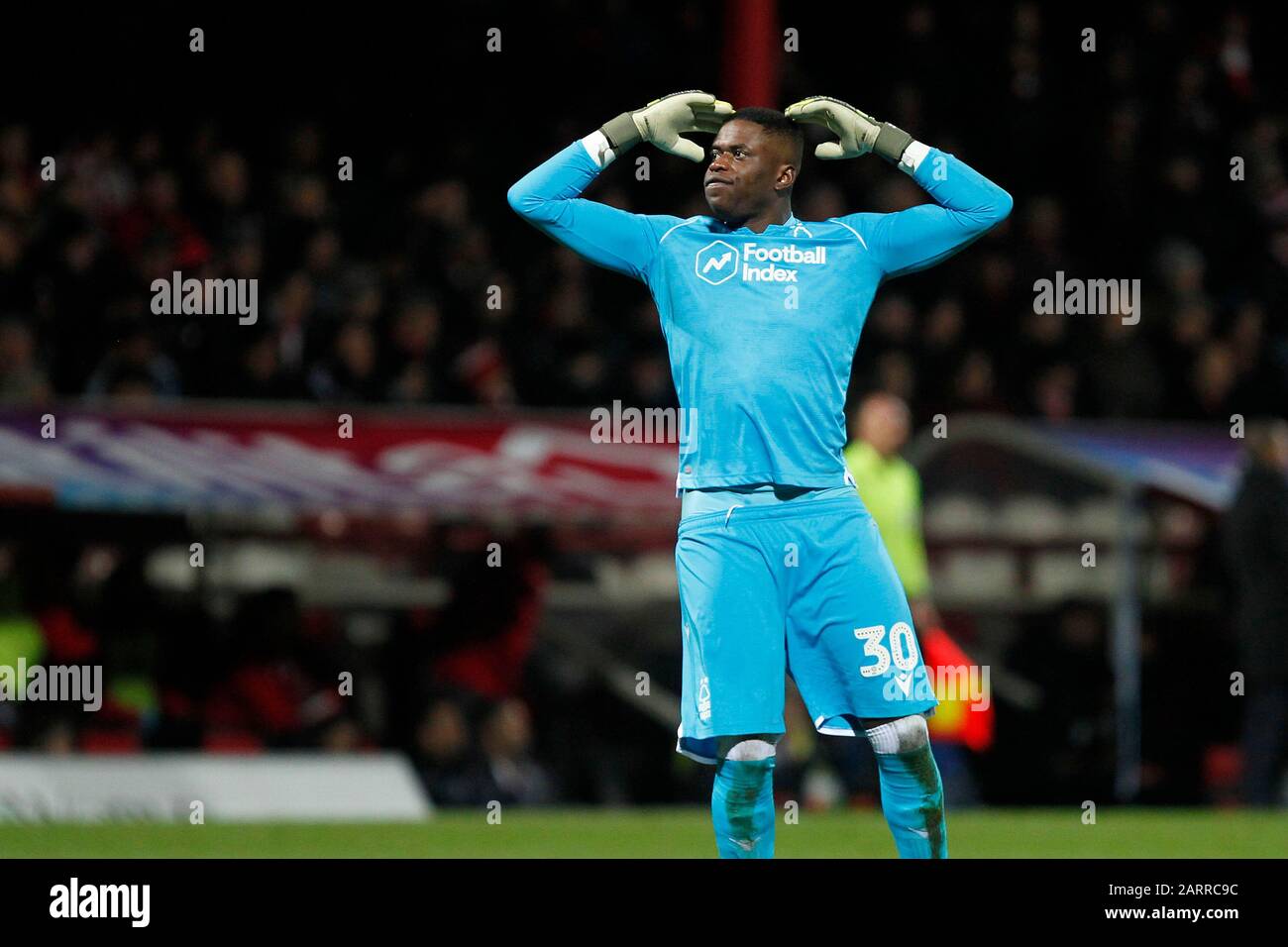 London, UK. 28th Jan, 2020. Brice Samba of Nottingham Forest canÕt ...