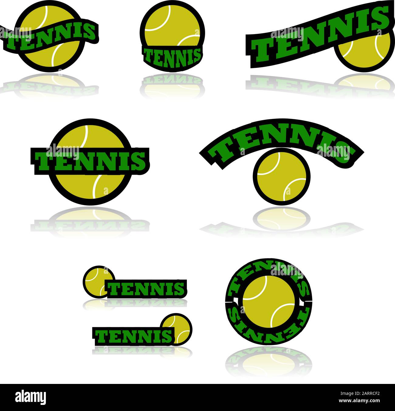 Icon set showing a tennis ball combined with different representations ...