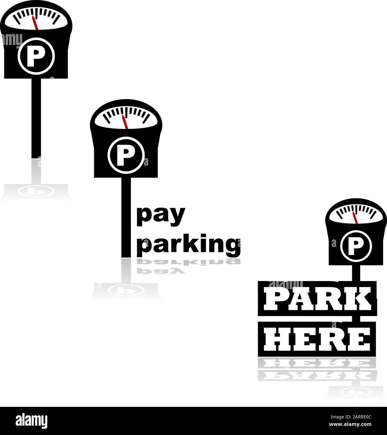 Icon set showing a parking meter and messages about pay parking Stock ...