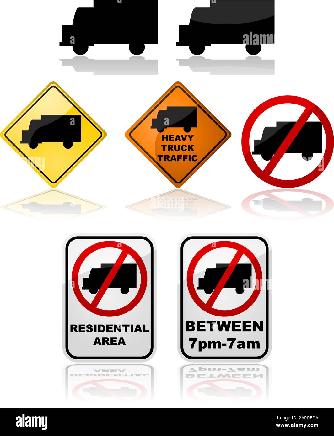 Icon set showing different signs with instructions for trucks Stock ...
