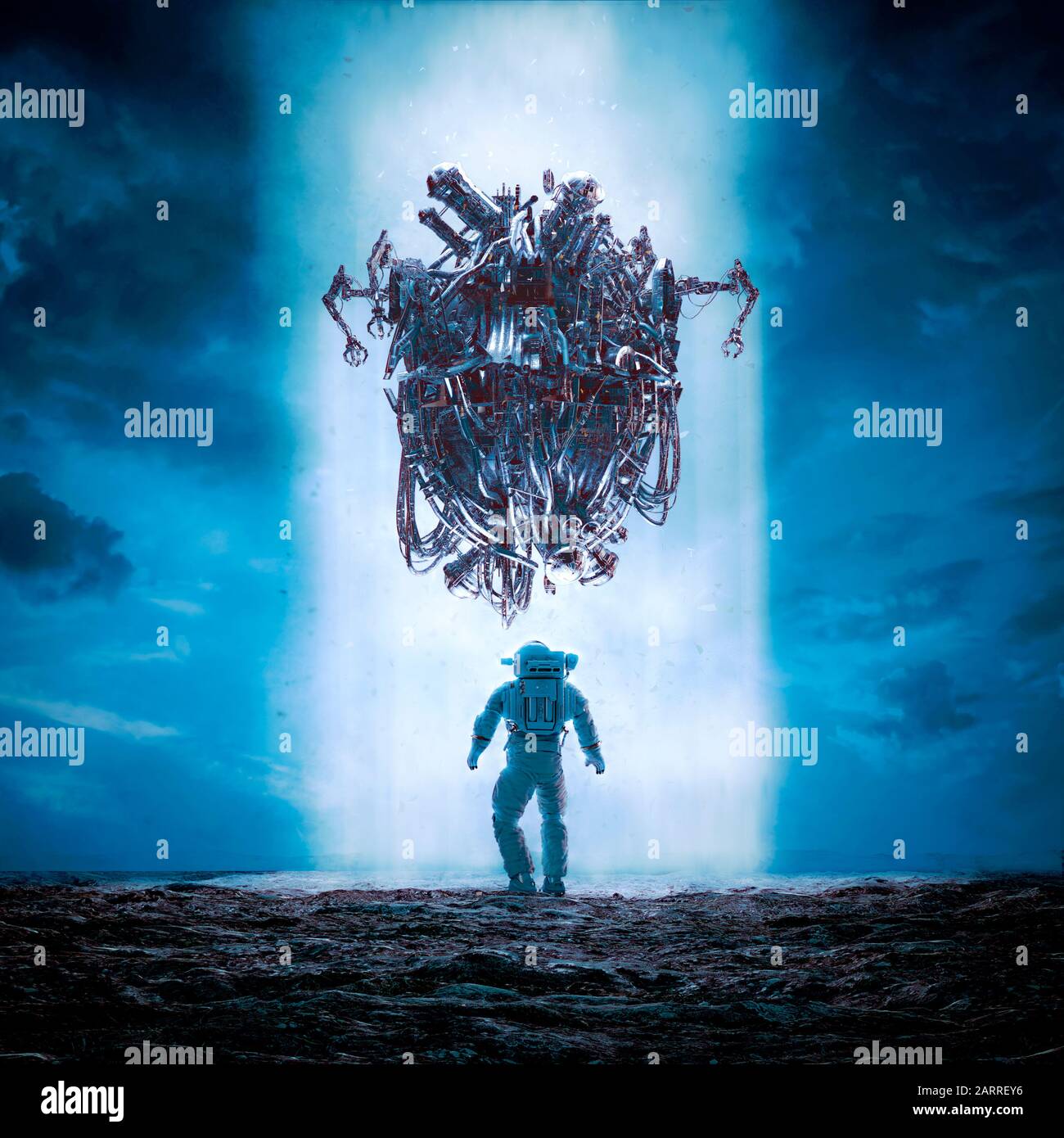 Nowhere to run / 3D illustration of retro science fiction scene with ...