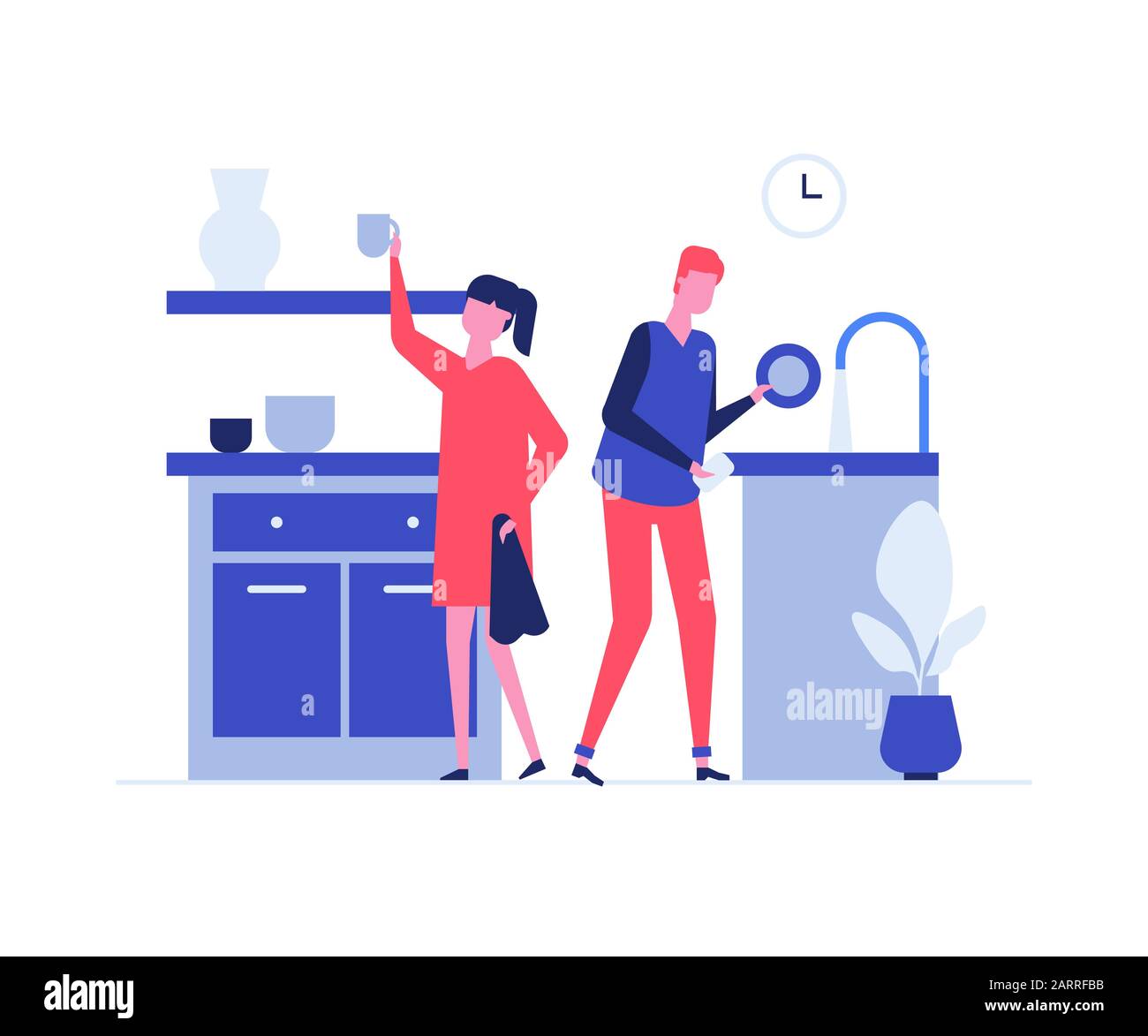 Couple washing dishes together Stock Vector Images - Alamy