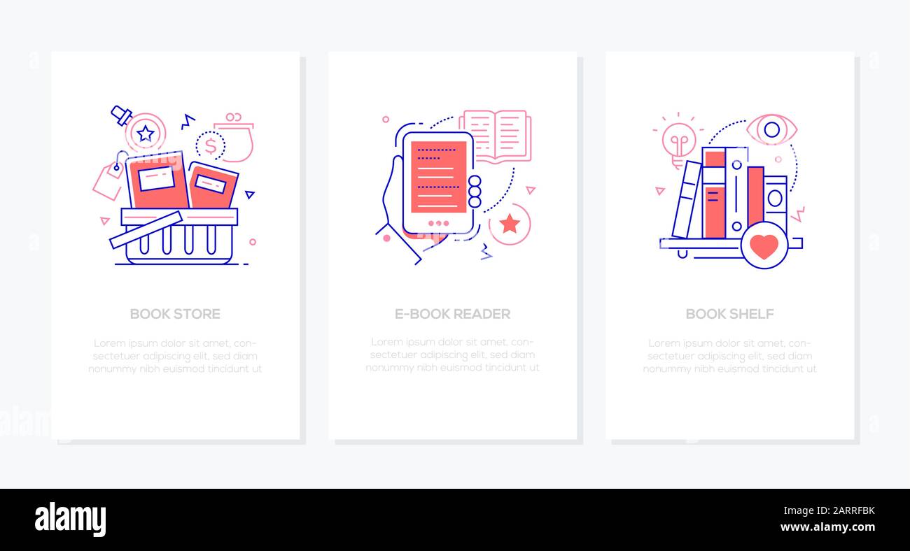 Literature and online reading concept - line design style banners Stock ...