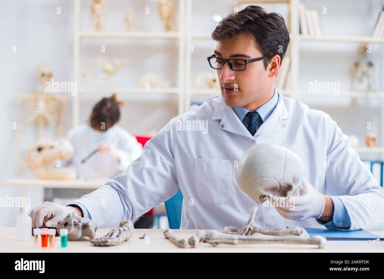 The professor studying human skeleton in lab Stock Photo - Alamy