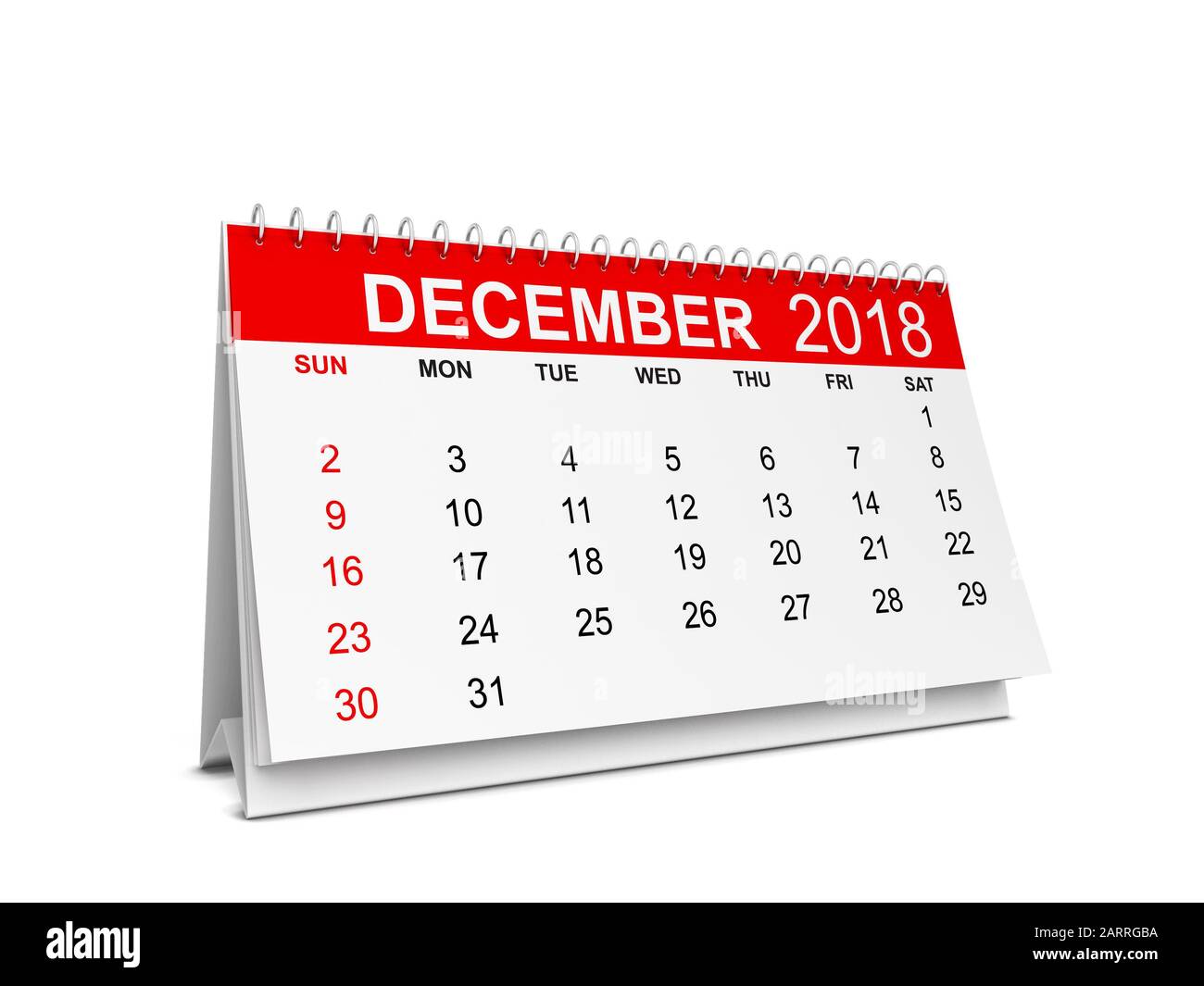 2018 year calendar. Week starts with sunday. 3d illustration isolated ...