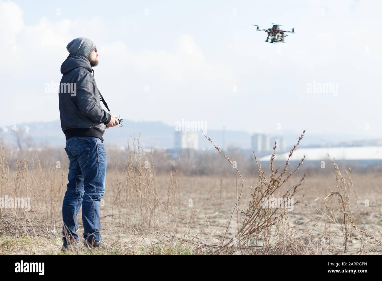 drone user piloting his drone outdoors Stock Photo - Alamy