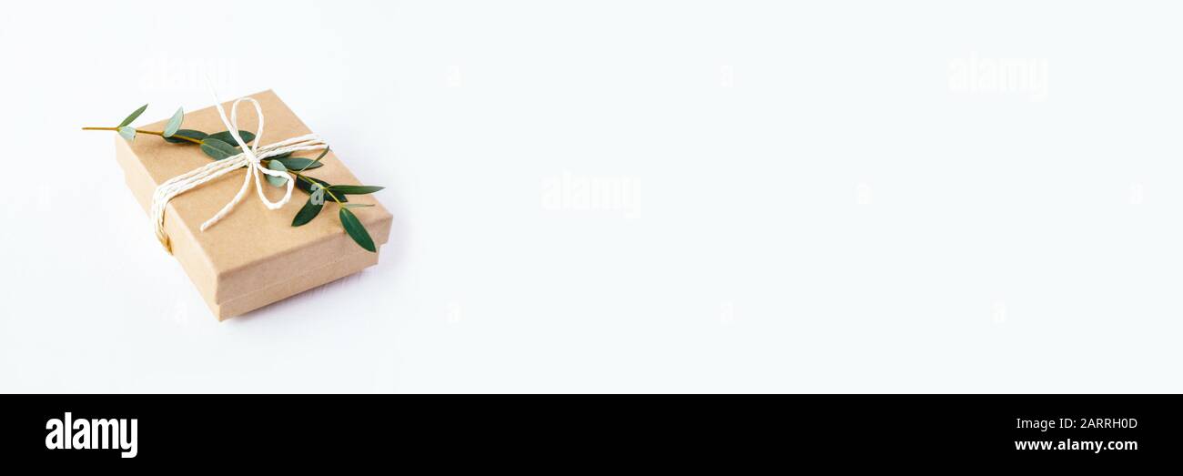 Craft gift box on white background Stock Photo - Alamy